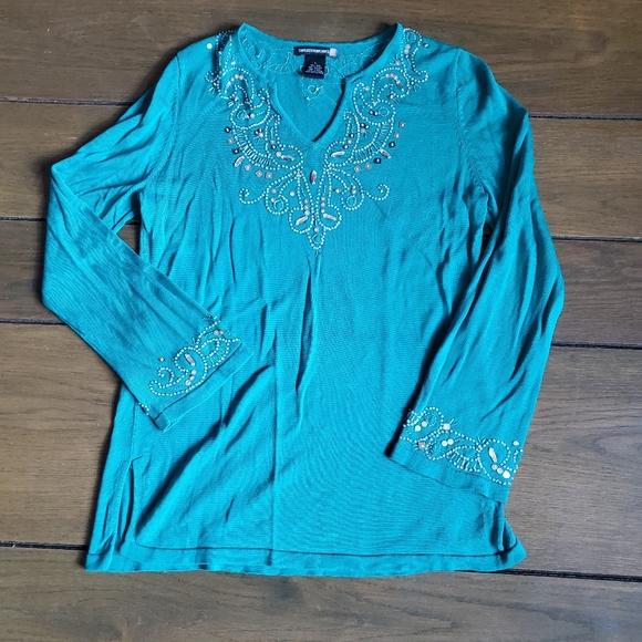 Tops | Turquoise Beaded Tunic | Poshmark